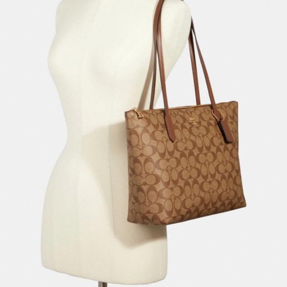 Coach | Bags | Coach Zip Top Tote In Signature Canvas | Poshmark